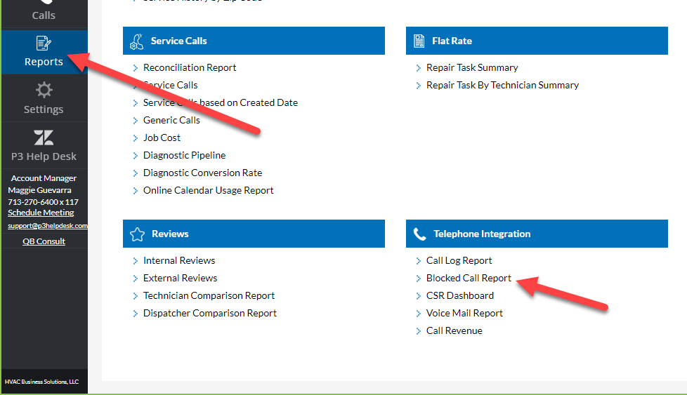 Blocked Call Report – P3 Help Desk
