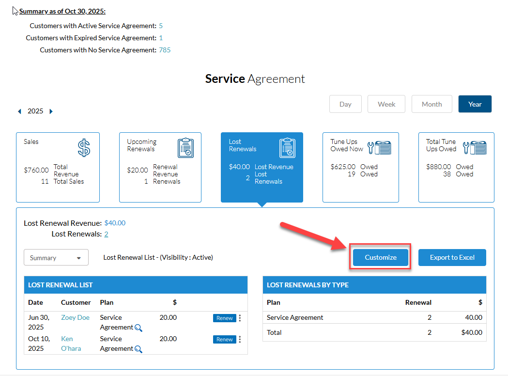 One-Click - Service Agreement Dashboard - Dismiss Lost Renewal – P3 ...